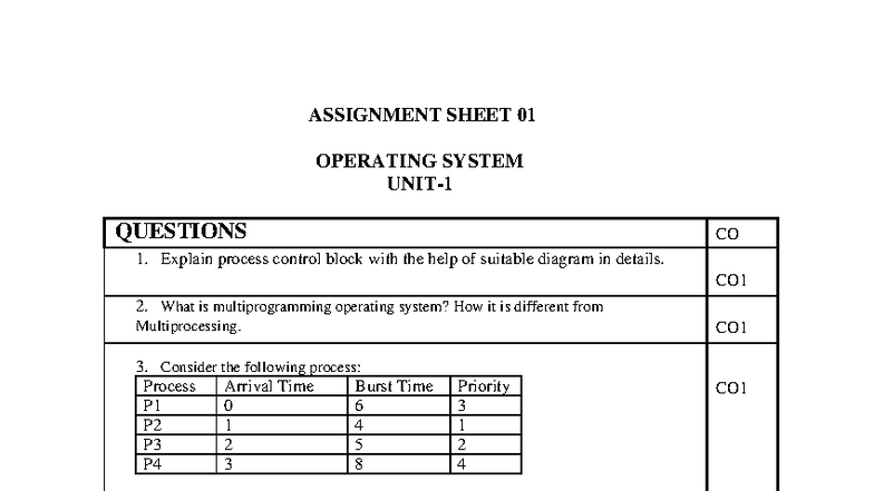 ASSIGNMENT 01: OPERATING SYSTEM QUESTIONS (CO1) - Studocu