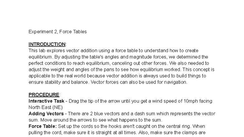 Experiment 2: Understanding Equilibrium with Force Tables - Studocu