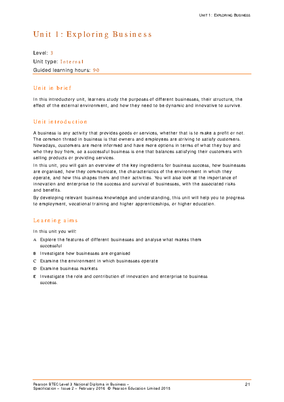 BTEC Level 3 Unit 1: Exploring Business Concepts and Success Factors ...
