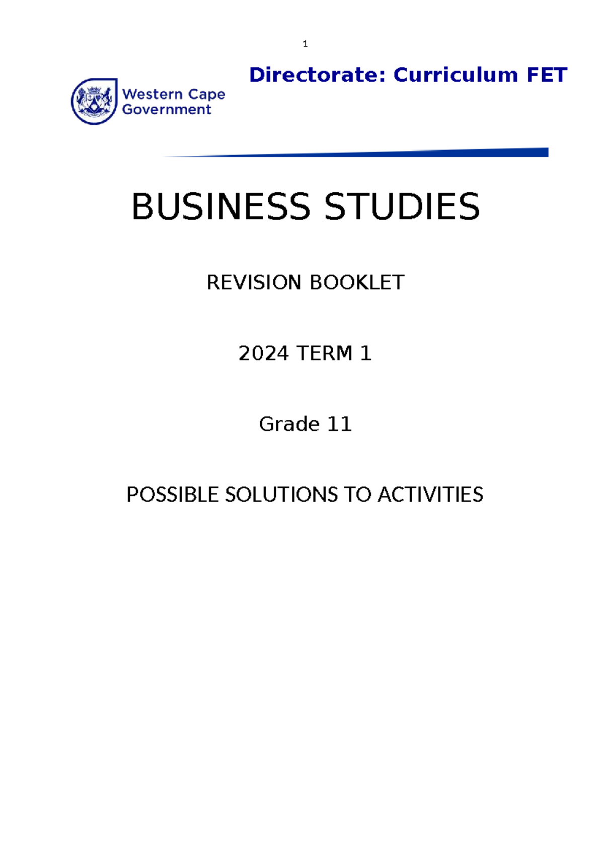 2024 Term 1 Gr 11 BSTD Business Studies Revision Solutions - Studocu