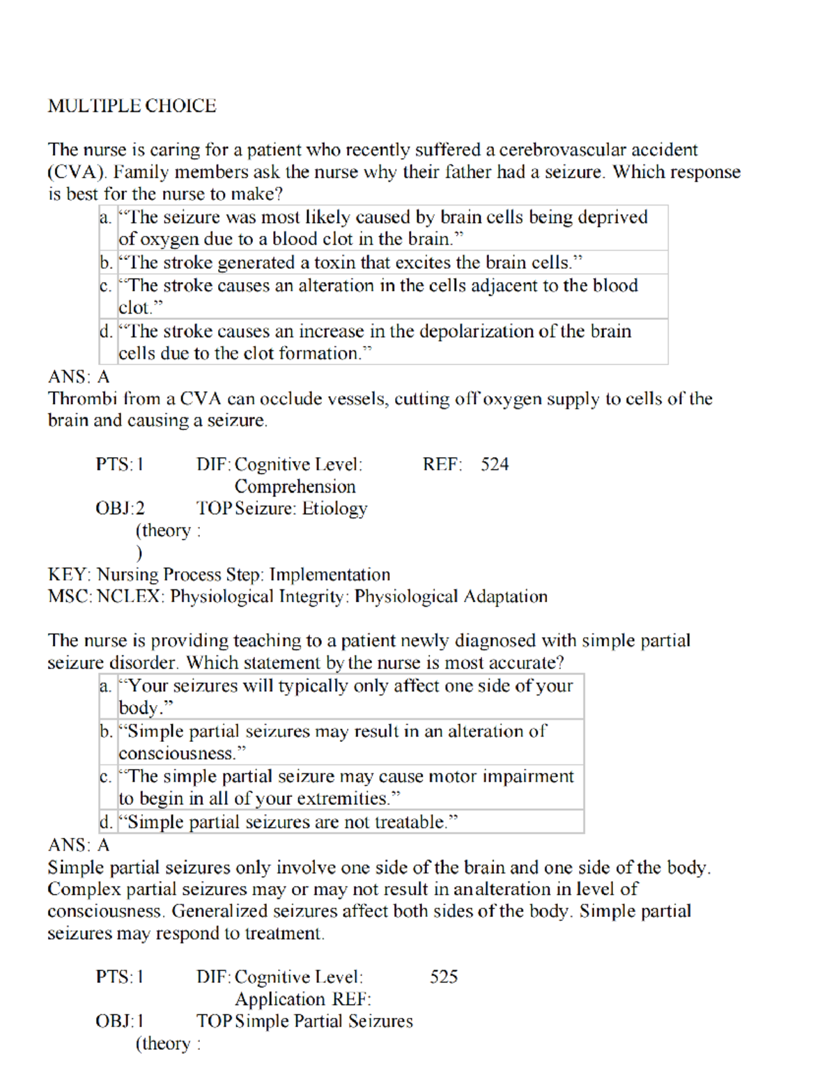 NCLEX Test Bank: Seizure Disorders in Medical-Surgical Nursing (6409 ...