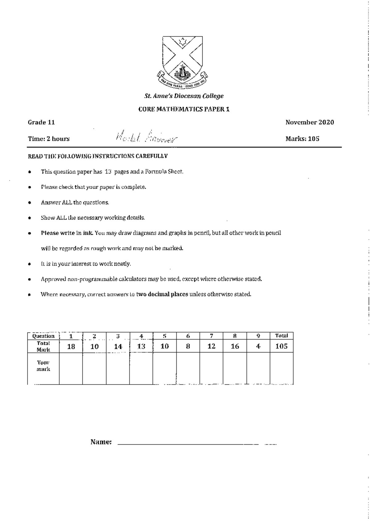 2020 IEB G11 Nov P1 MG - Core Mathematics Model Answers & Solutions ...