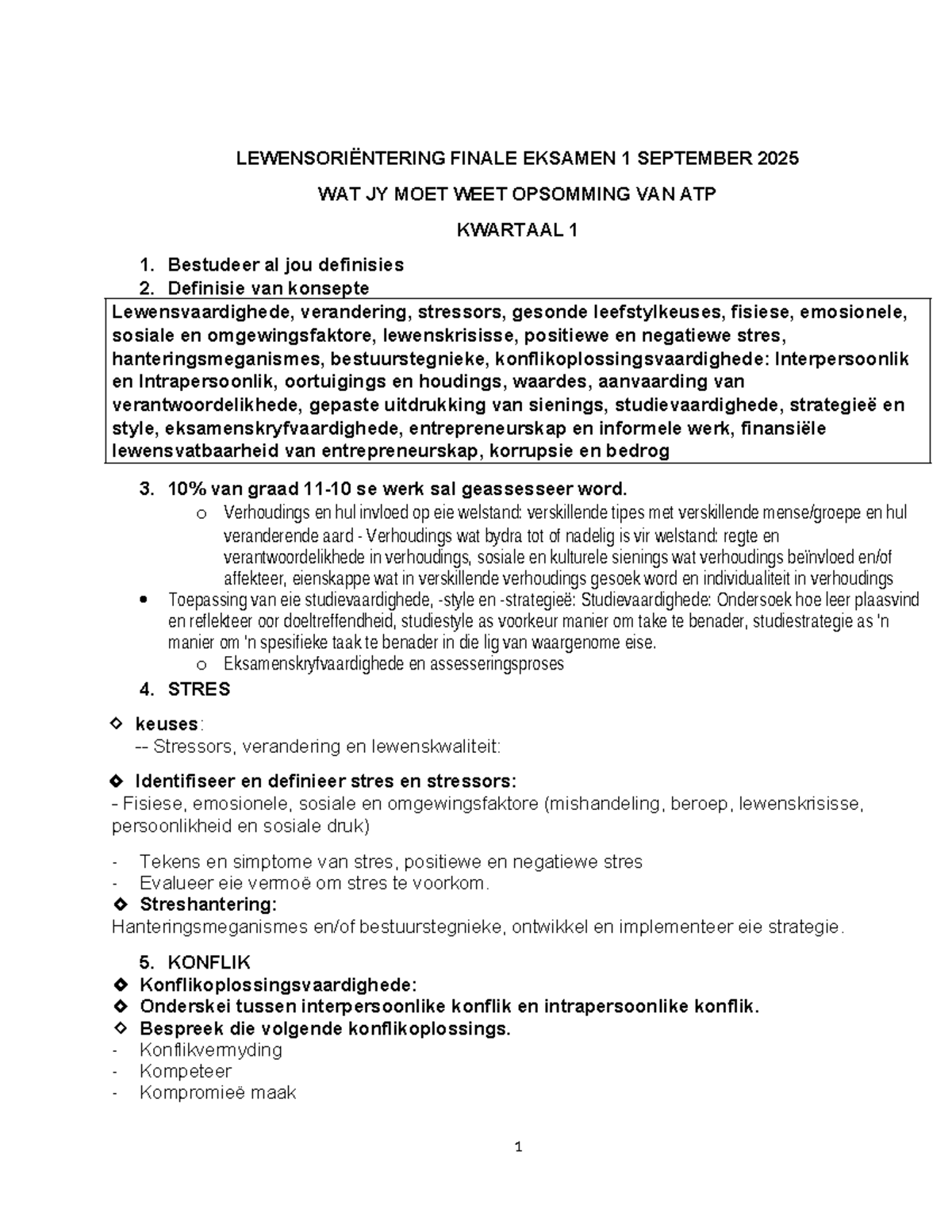 LEWENSORIËNTERING GRAAD 12 FINALE EKSAMEN OPSOMMING 2025 - Studocu