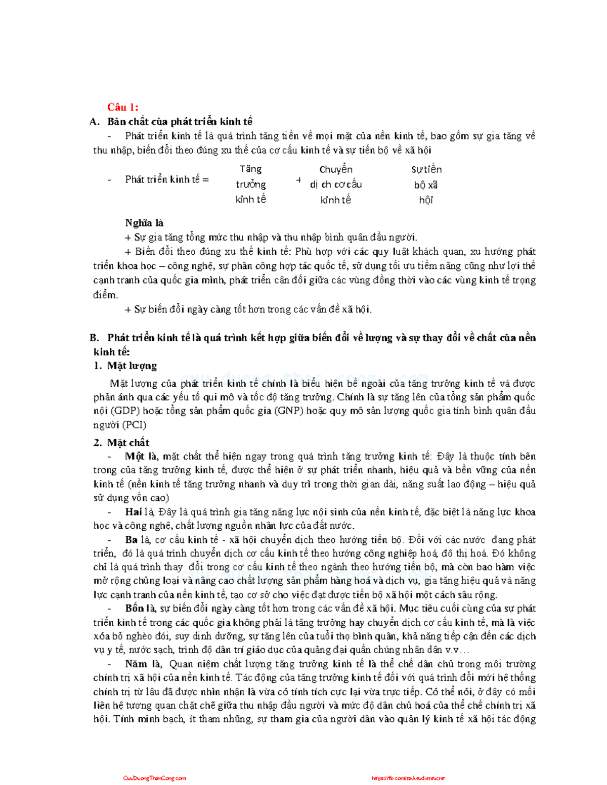 Kinh-te-phat-trien phan-tien-ngoc de-cuong-ktpt - [cuuduongthancong - Câu 1: A. Bản chất của ...