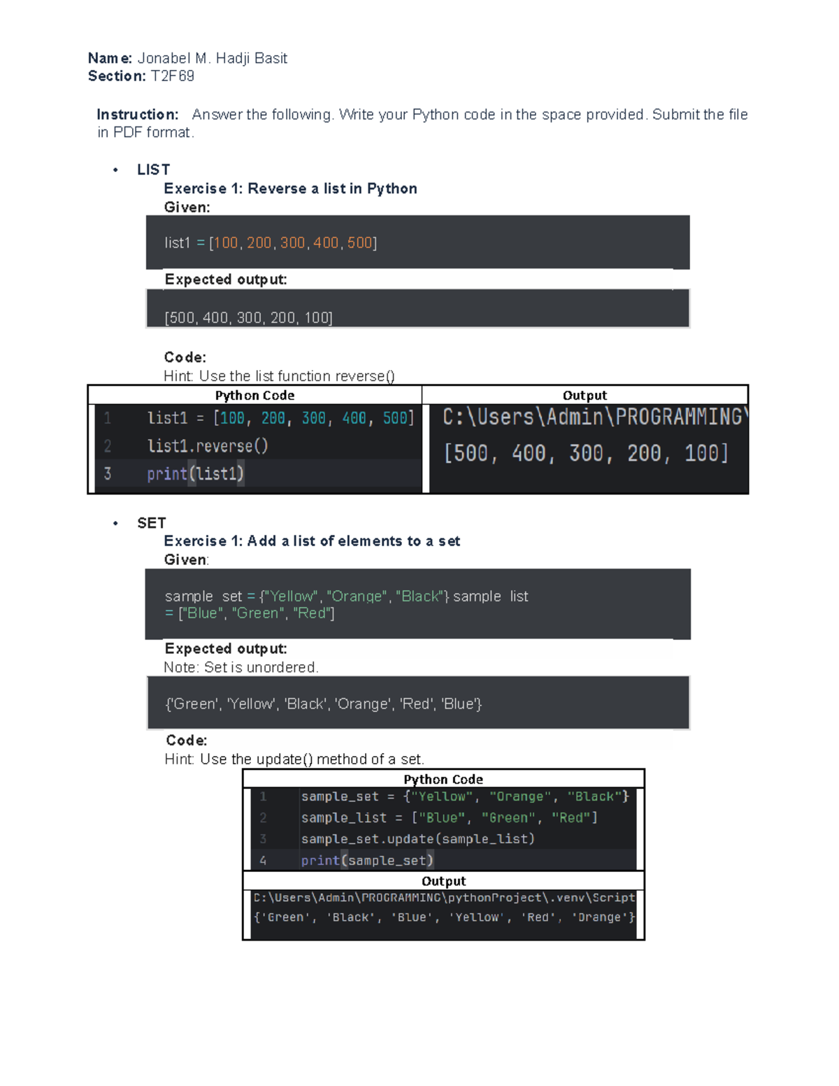 CVE156.1 Lab-4: Python Exercises on Lists and Sets - Studocu