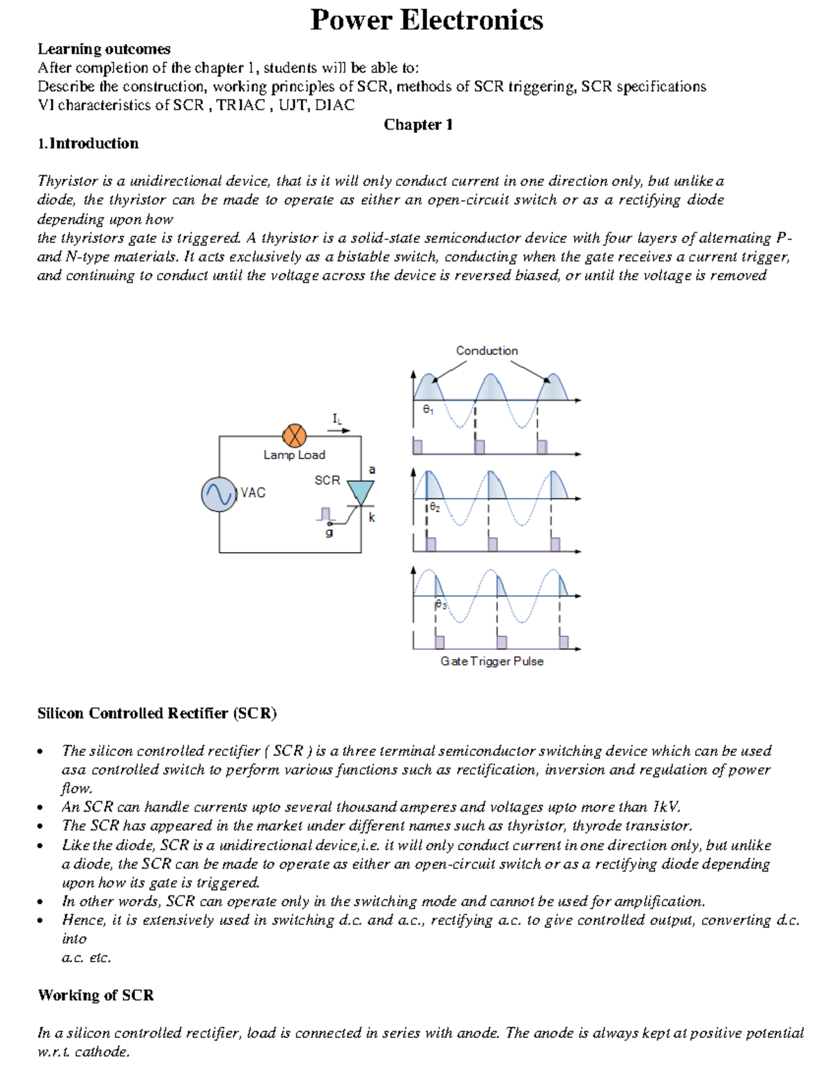 Power Electronics (EE101) - Chapter 1: SCR, TRIAC, and UJT Overview ...