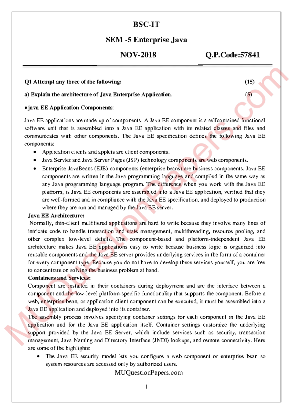 BSC-IT SEM-5 Nov 2018 Enterprise Java Exam Question Paper - Studocu