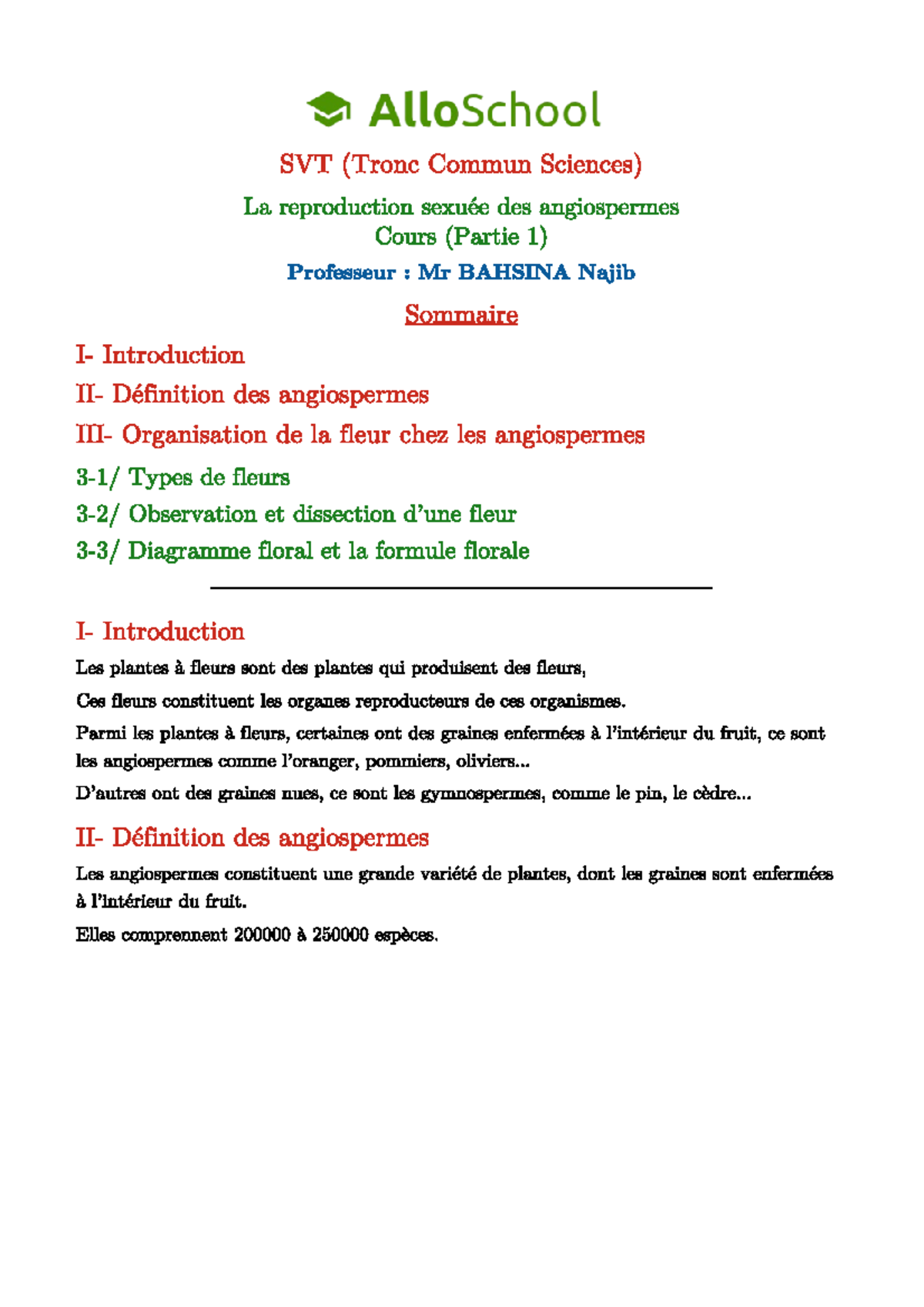 Cours 6 1 la reproduction sexuee des angiospermes partie 1 2 ...