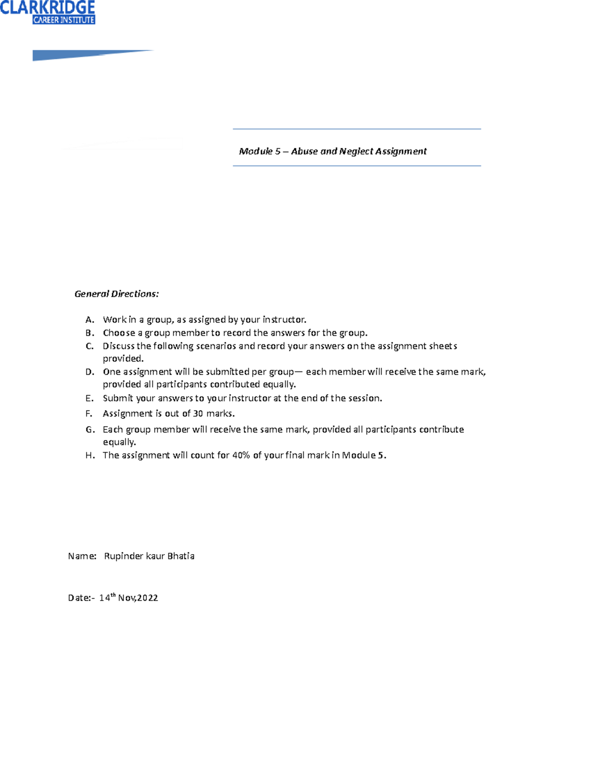 Module 5 Assignment: Abuse and Neglect Scenarios Analysis - Studocu