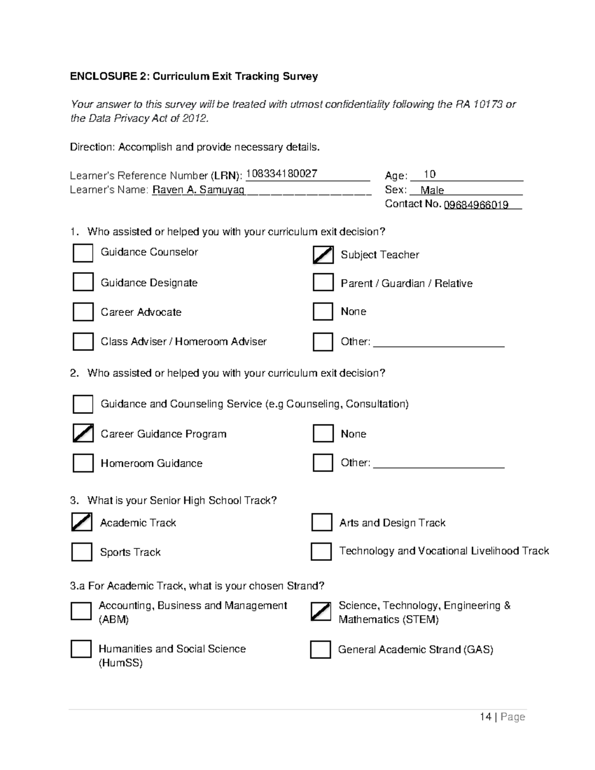 Curriculum Exit Tracking Survey (Enclosure-2) - v2 - Studocu