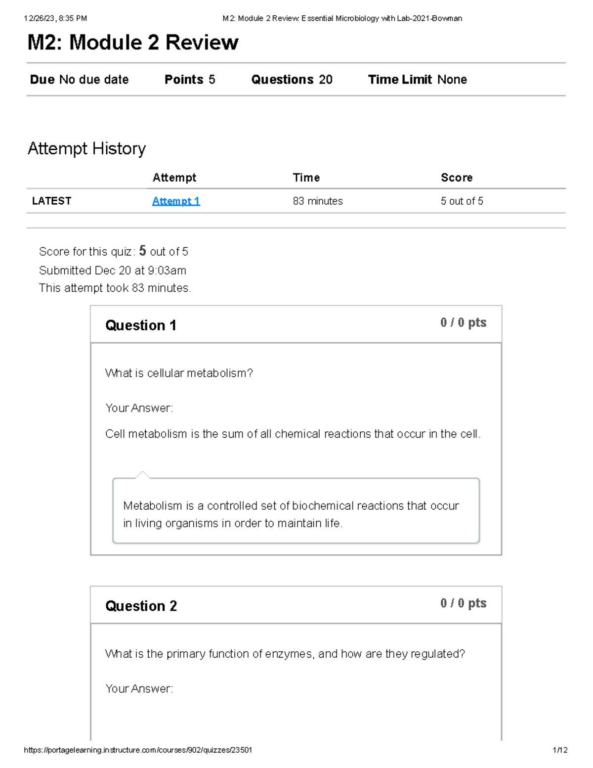 M2 Module 2 Review Quiz - Metabolism and Enzymes - Studocu