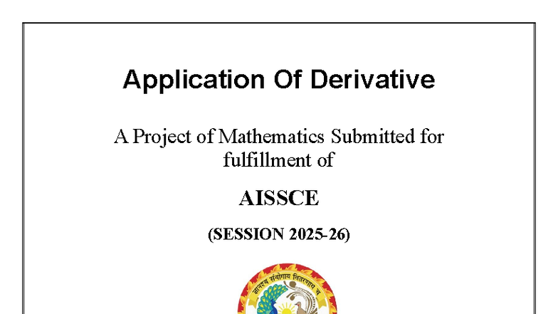 Mathematics Project Report: Application of Derivatives for Class XII ...