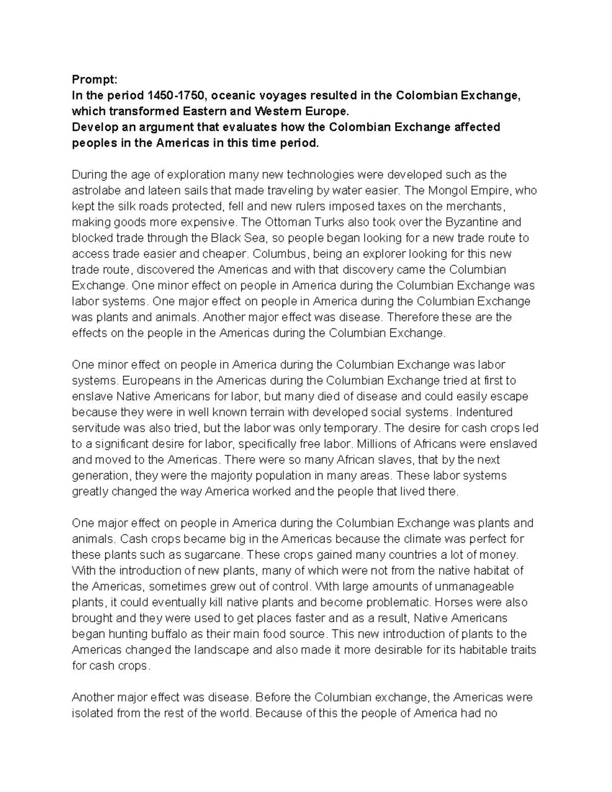 LEQ: Evaluating the Impact of the Columbian Exchange on the Americas ...