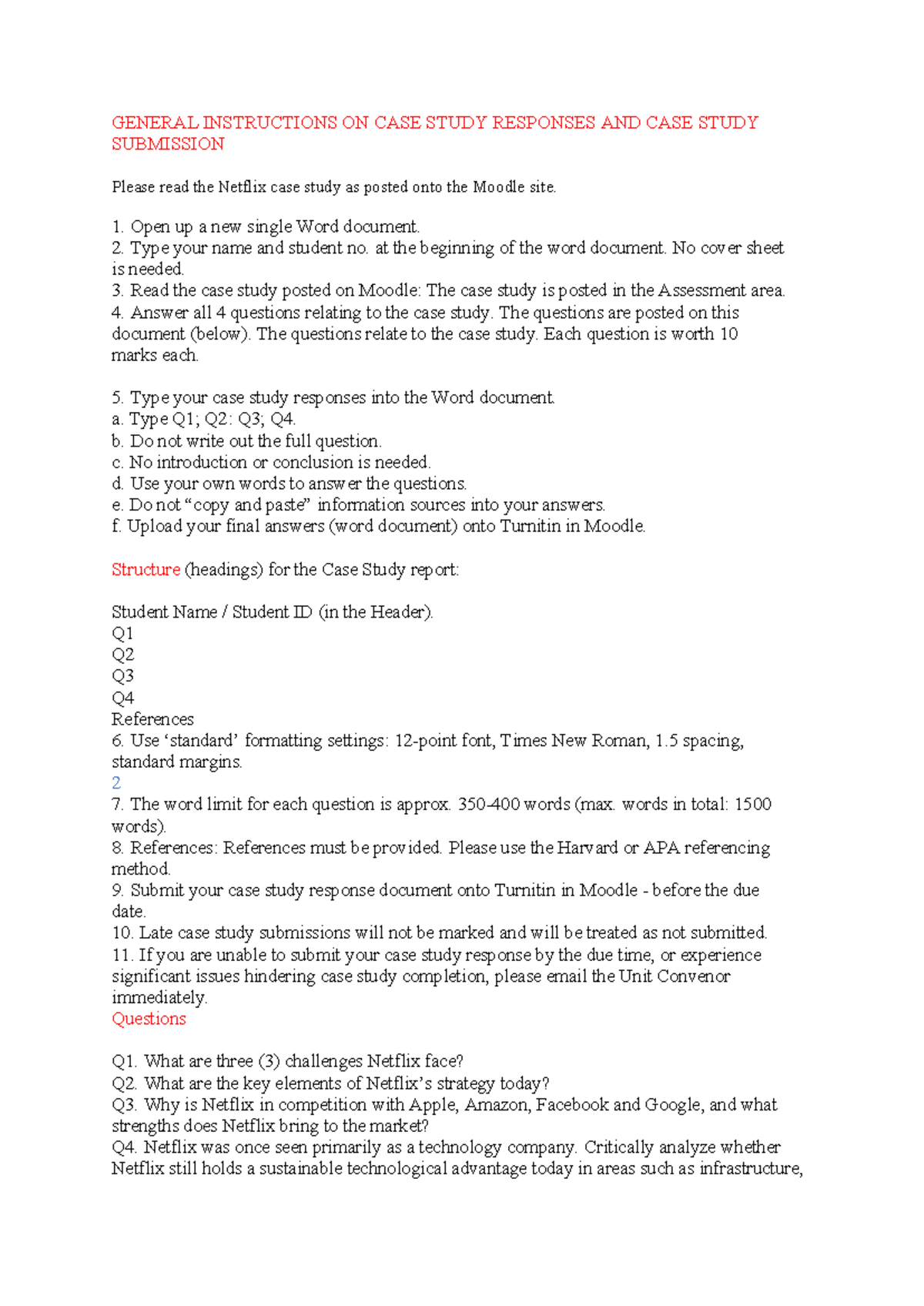 GENERAL INSTRUCTIONS FOR CASE STUDY SUBMISSION (CS101) - Studocu