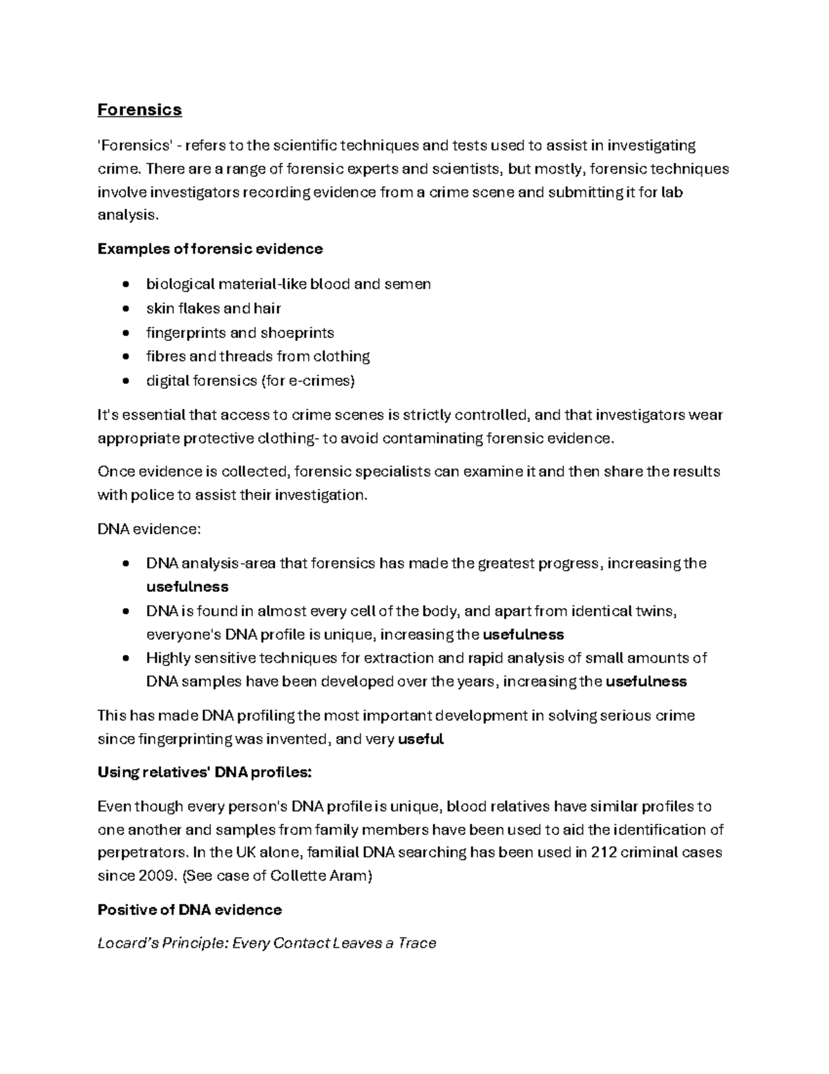 UNIT 3 AC 1.2 Forensics: Comprehensive Notes for Controlled Assessment ...