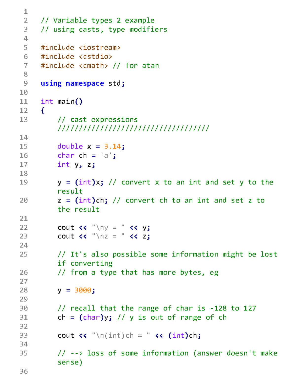 Lecture 2: C++ Variable Types & Casting Examples - Studocu