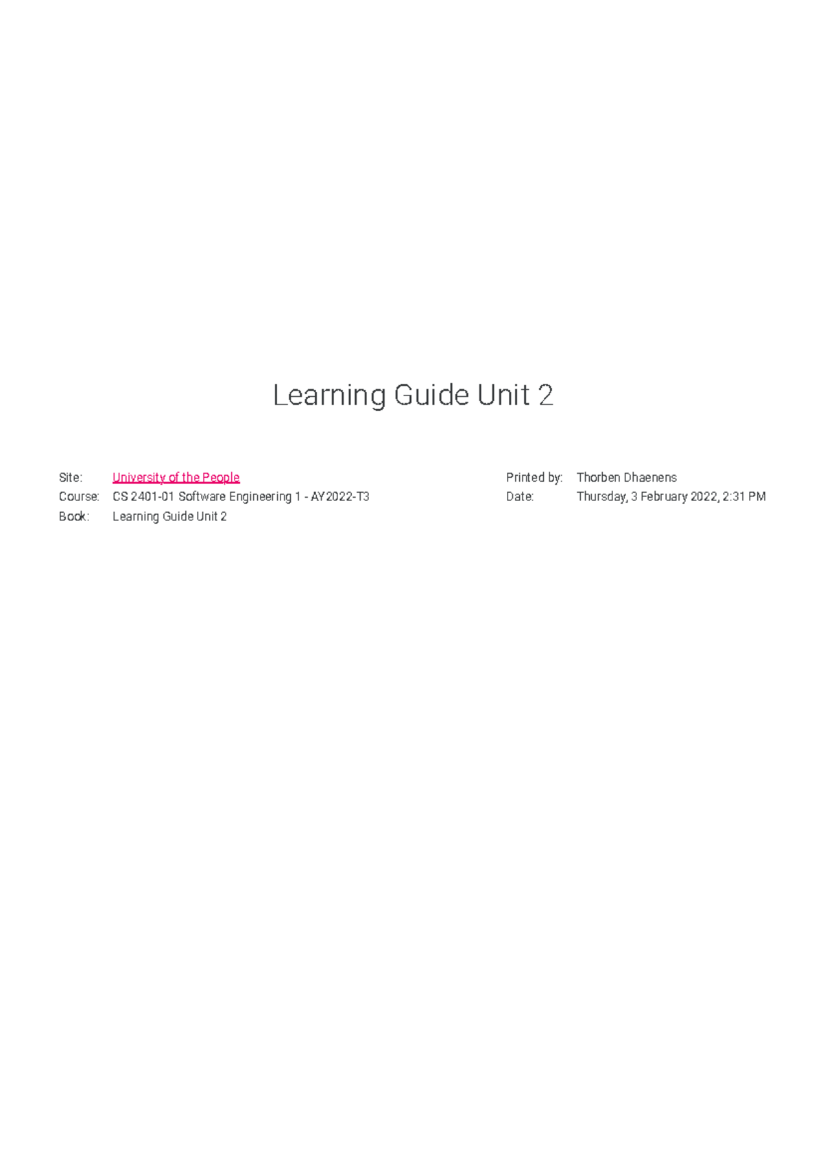 CS 2401-01 Software Engineering 1 - Learning Guide Unit 2 - Learning Guide Unit 2 Site ...