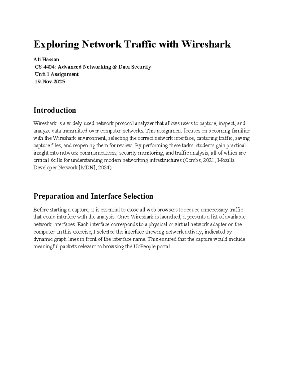 Wireshark Traffic Analysis: CS 4404 Unit 1 Assignment Insights - Studocu