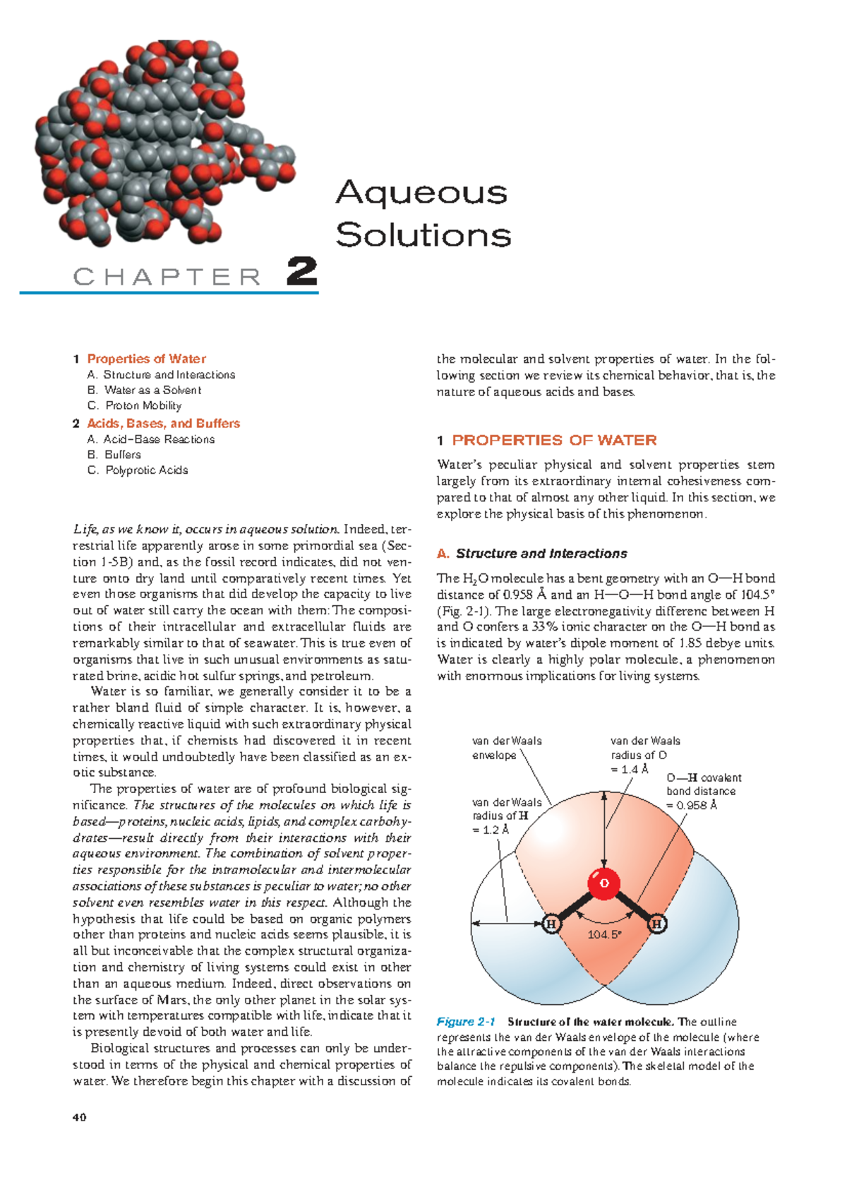 CHAPTER 2: Aqueous Solutions - Properties of Water and Biological ...