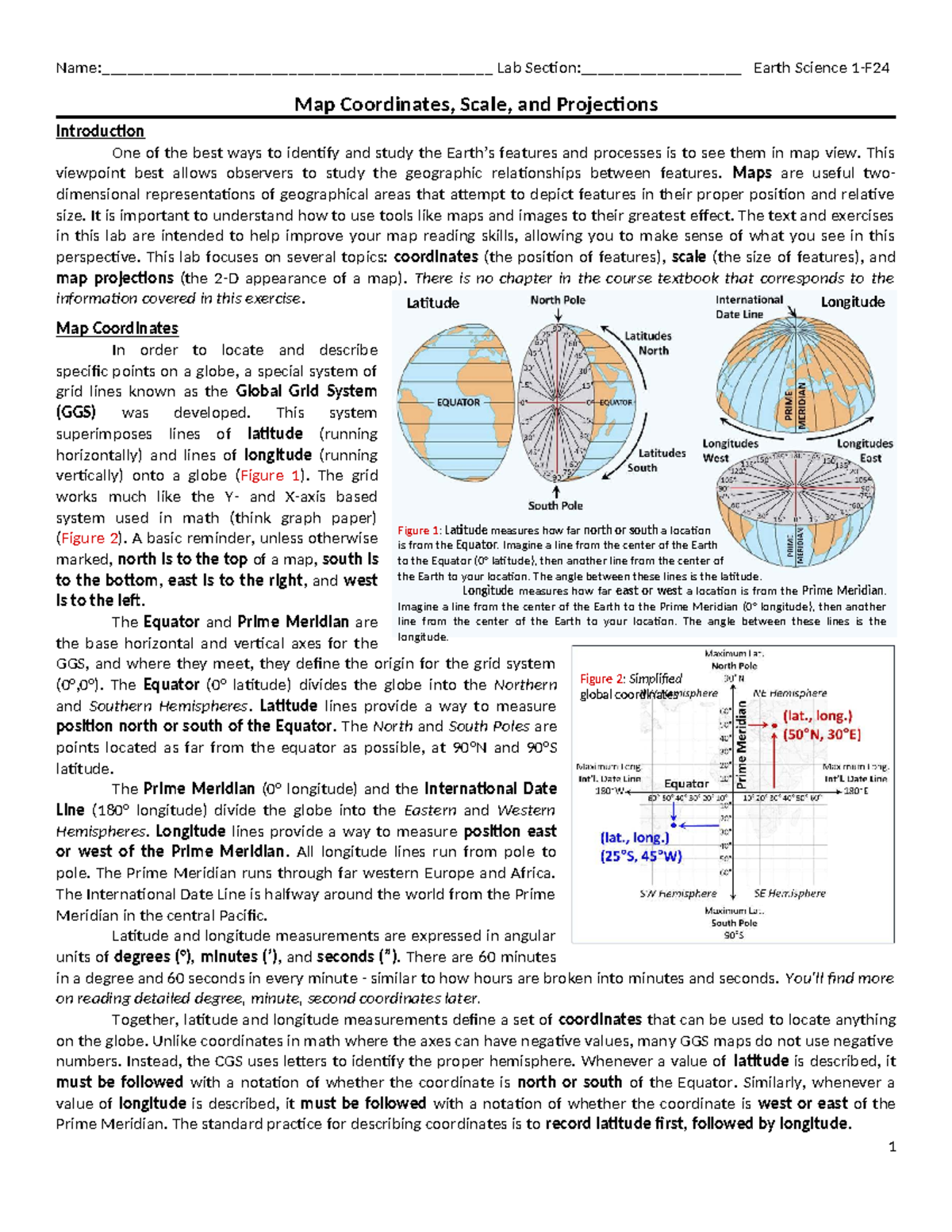 GEOL1401 Lab: Understanding Map Coordinates, Scale & Projections - Studocu