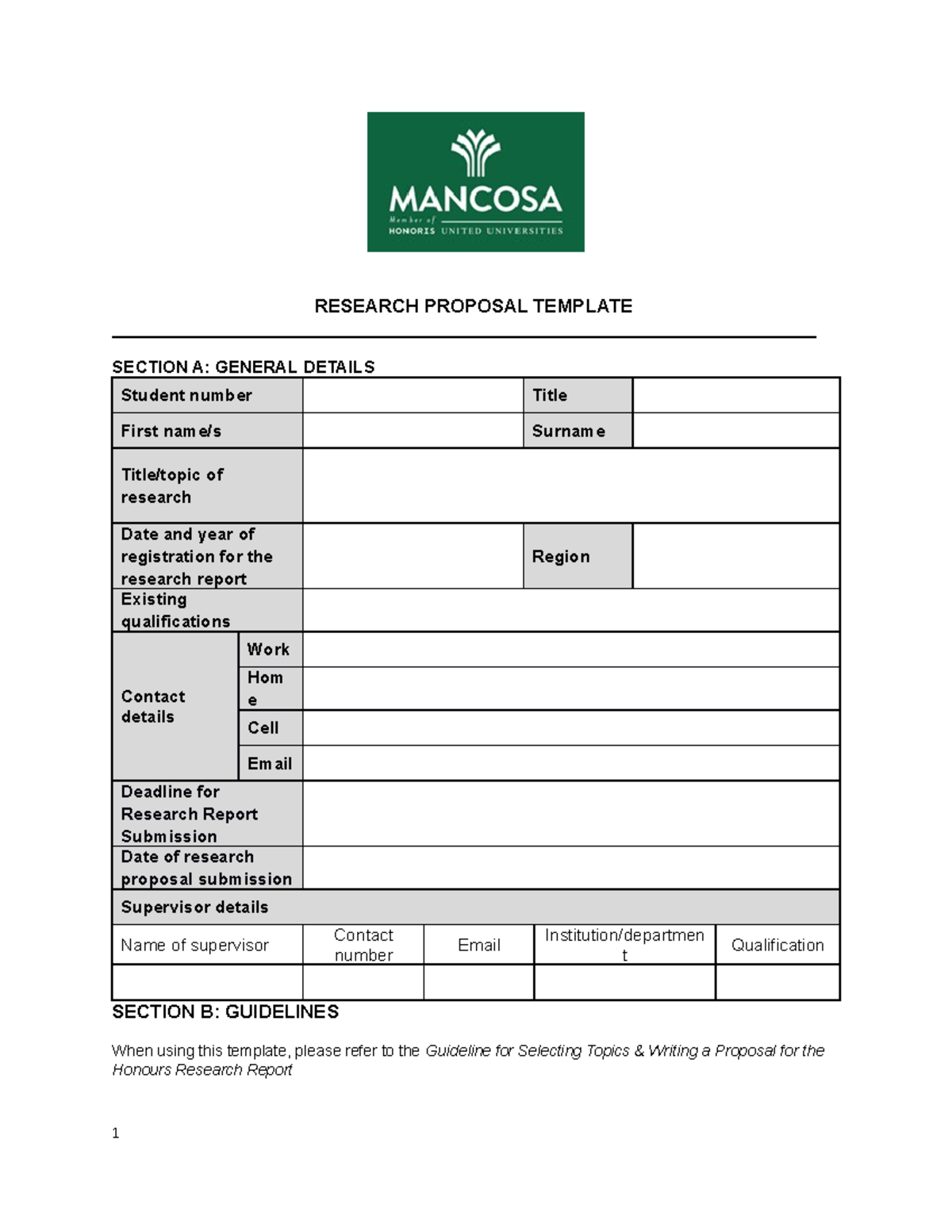 Research Proposal Submission Template for Honours Programme - Studocu