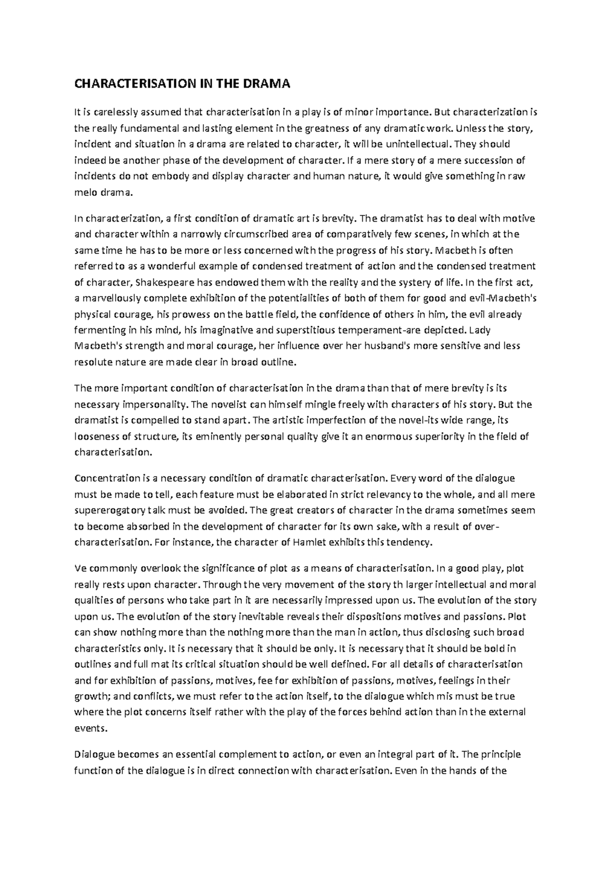 Characterisation IN THE Drama - CHARACTERISATION IN THE DRAMA It is ...