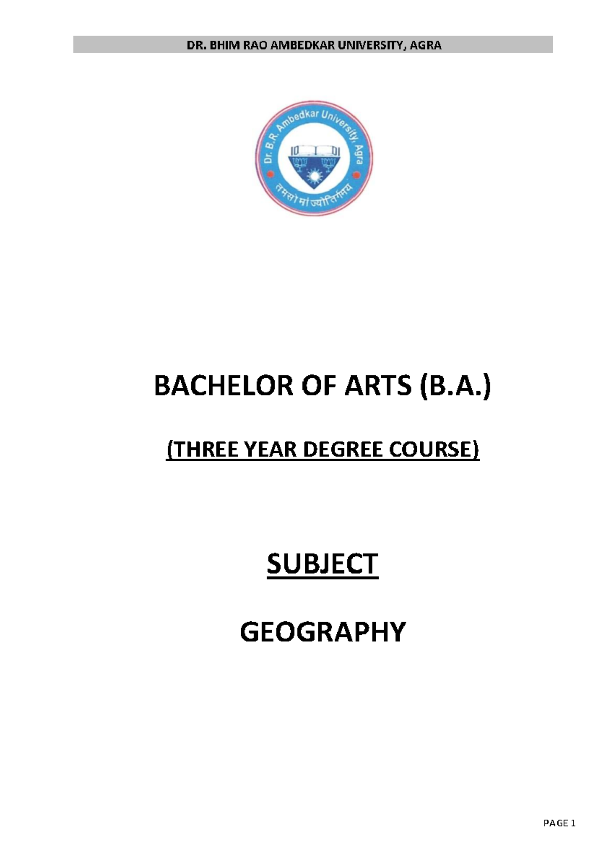 B.A. ( Geography) - Lecture notes 1-10 - BACHELOR OF ARTS (B.) (THREE ...