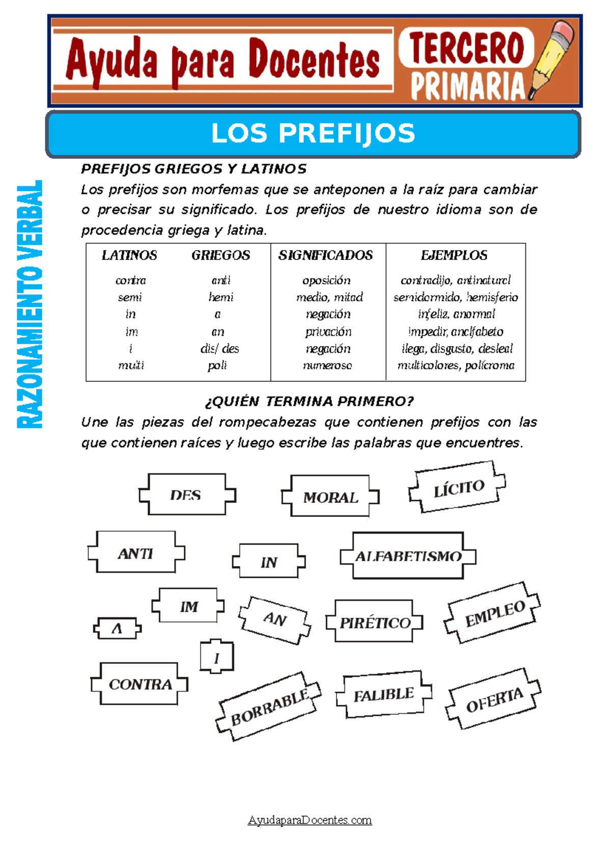 Prefijos y Sufijos para Tercero de Primaria: Ejercicios y Actividades ...