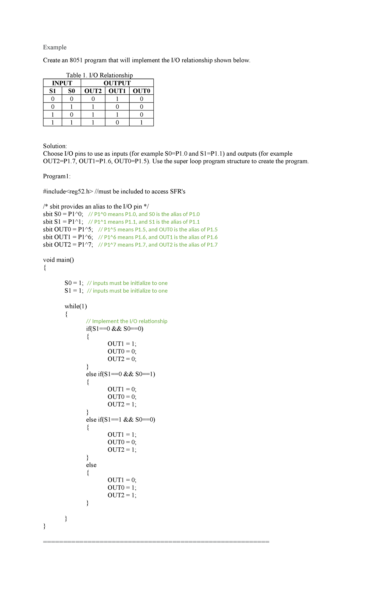 Example 2 - Example Create an 8051 program that will implement the I/O ...