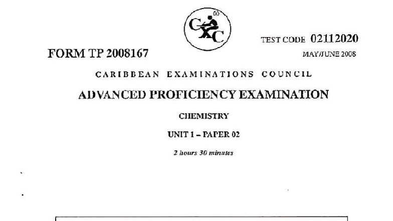 Chemistry 2008 U1 P2 ROR - TEST CODE 02112020 FORM TP 2008167 2008 ...