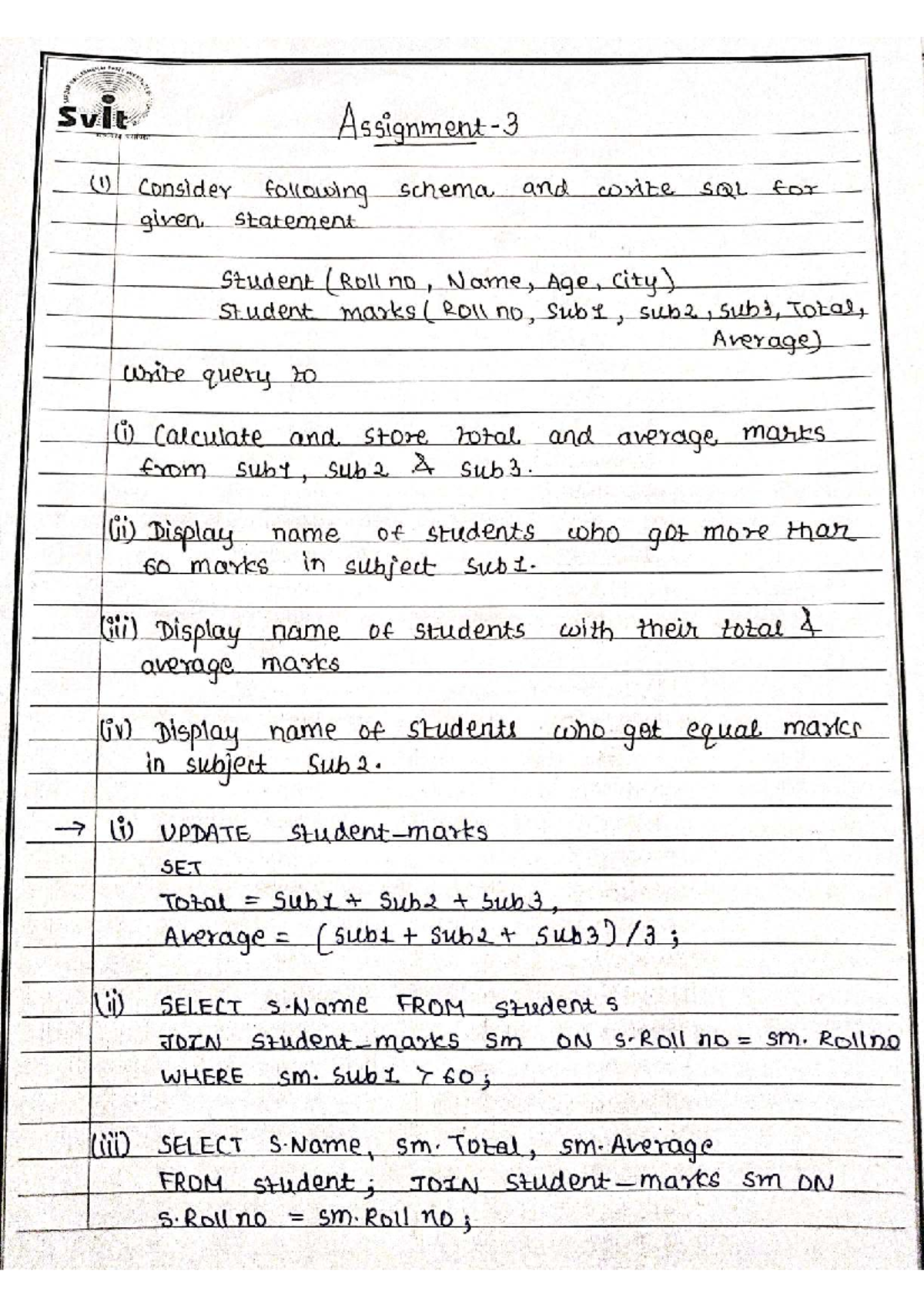 DBMS Assignment-3: SQL Queries and Relational Algebra Analysis - Studocu