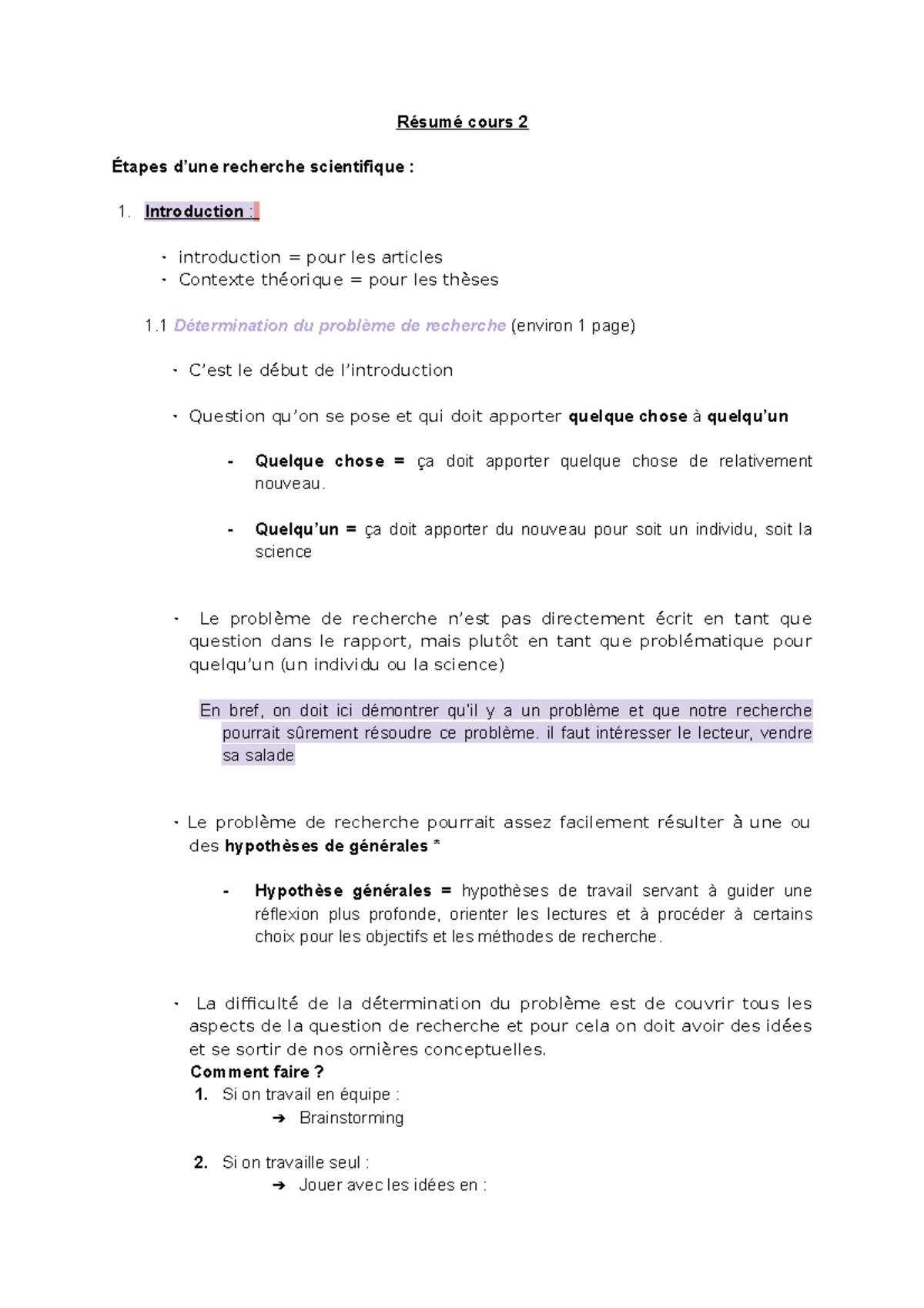 Résumé Cours 2 - Étapes de la Recherche Scientifique et Méthodologie ...
