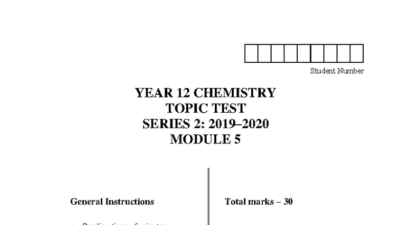 Year 12 Chemistry Topic Test Series 2: Module 5 Overview - Studocu