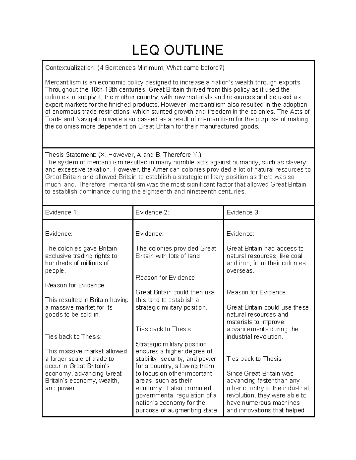 LEQ Template - LEQ OUTLINE Contextualization: (4 Sentences Minimum ...