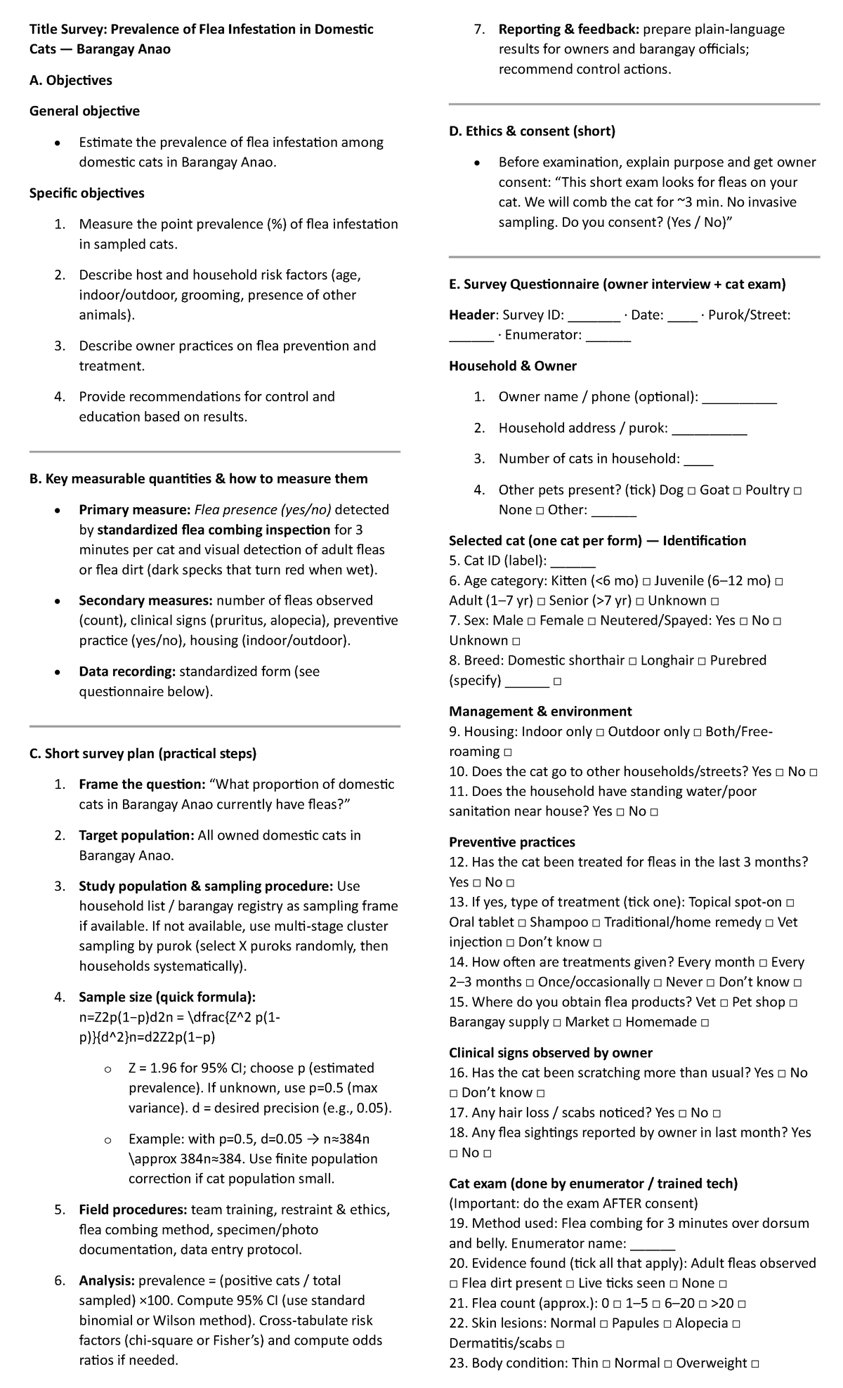 Survey on Flea Infestation Prevalence in Domestic Cats - GGGG - Studocu