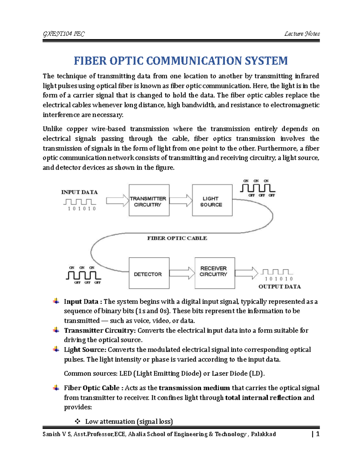 GXEST104 IEC Lecture Notes: Optical Fiber Communication System - Studocu