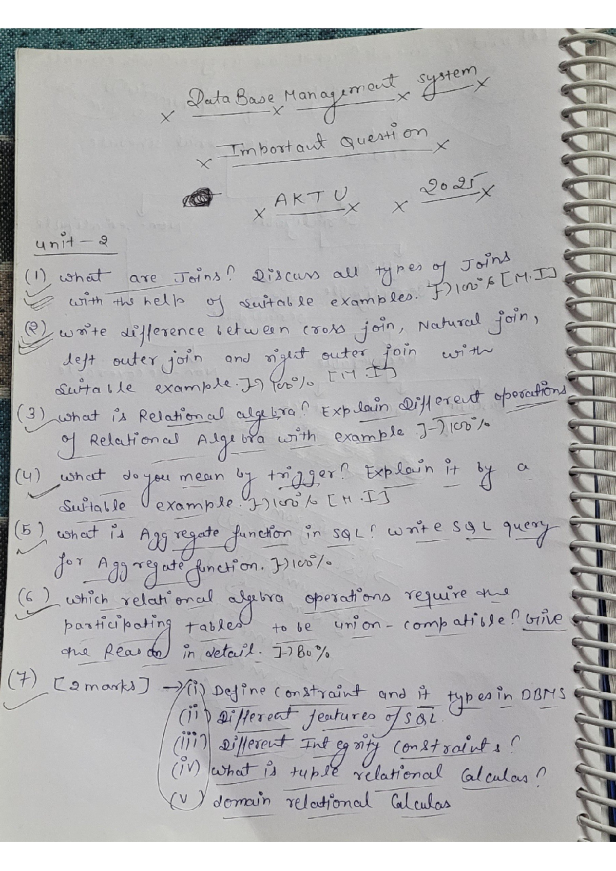 DBMS Important Questions for AKTU - Unit 2 Notes - Studocu