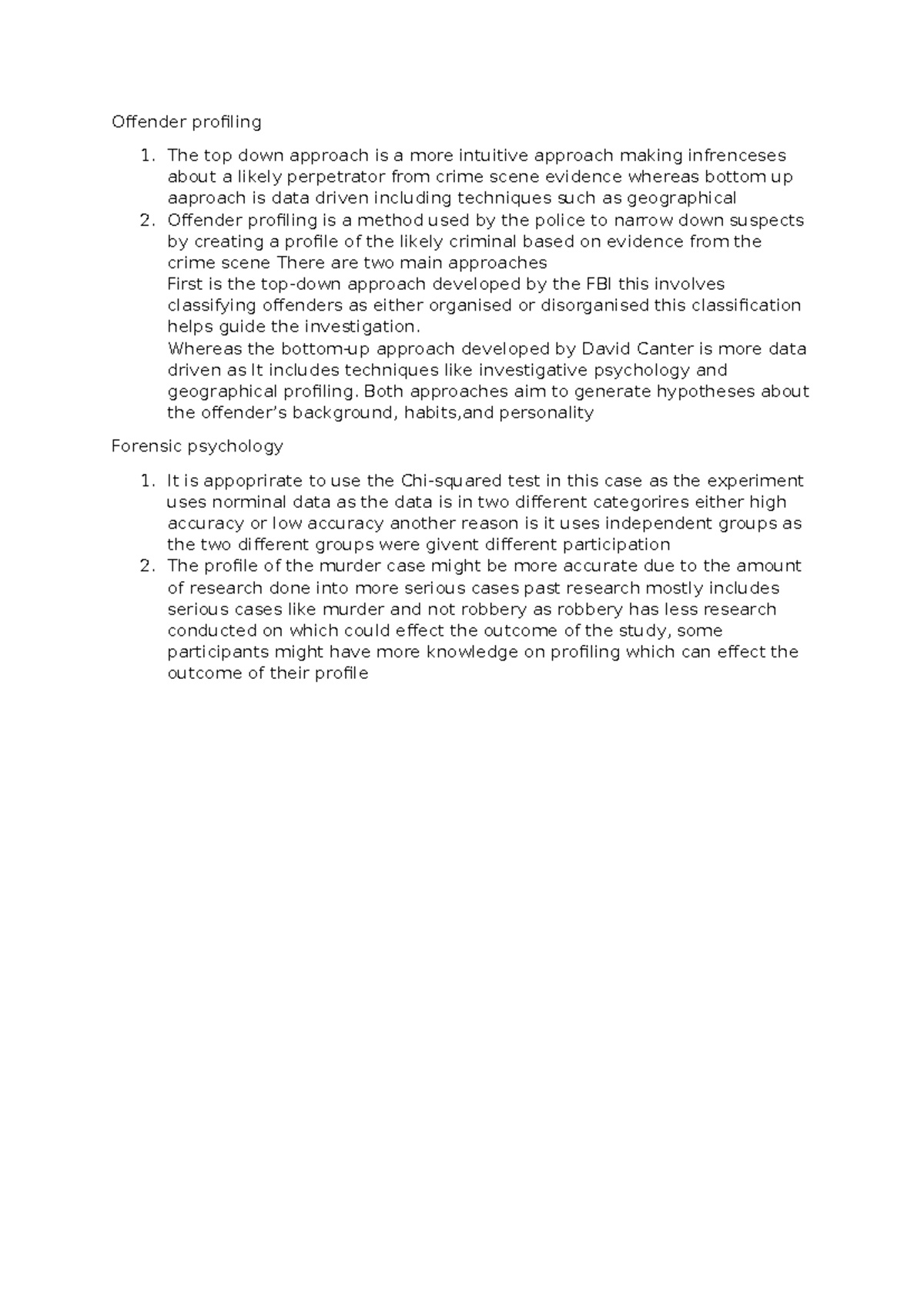 Offender Profiling: Top-Down vs. Bottom-Up Approaches Explained - Studocu