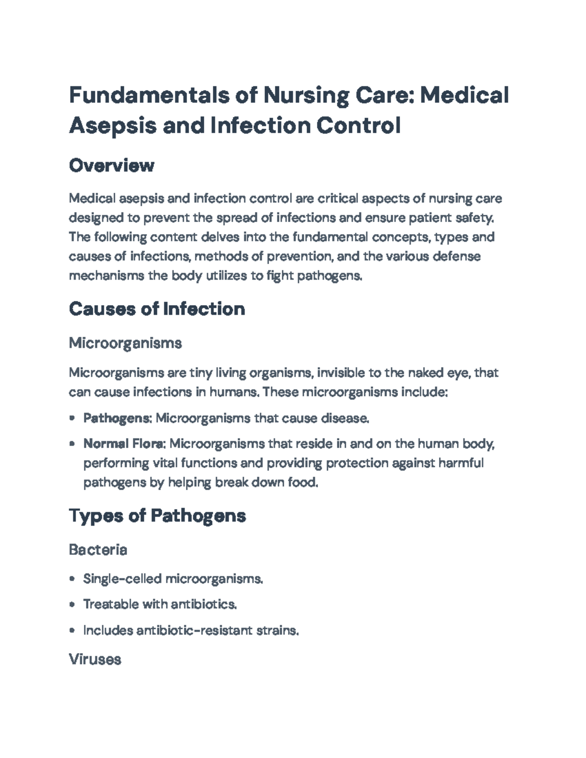 Fundamentals Of Nursing Care Asepsis Infection Control Overview