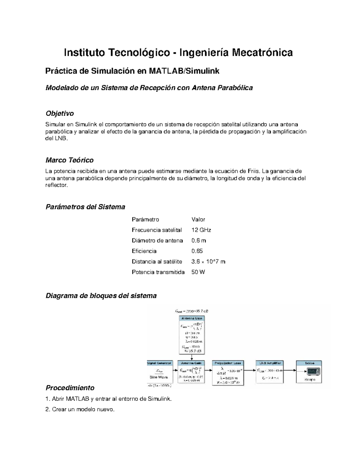 Práctica de Simulación en Simulink: Antena Parabólica - Studocu