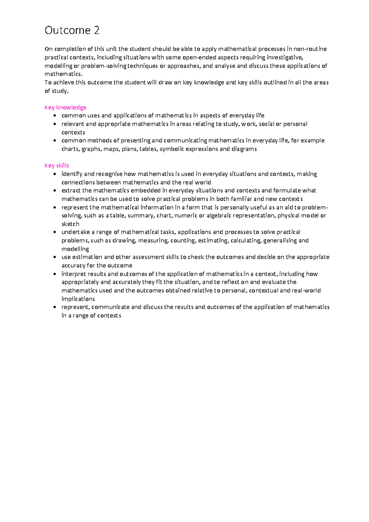 Mathematical Applications in Real-World Contexts - Outcome 2 - Studocu