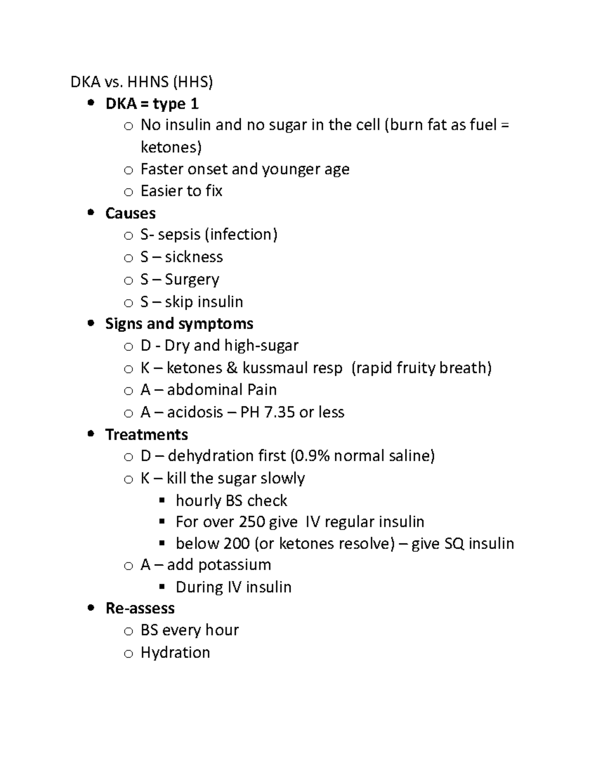Med Surg III - Exam 1 Review: Key Concepts on DKA, HHNS, and More - Studocu