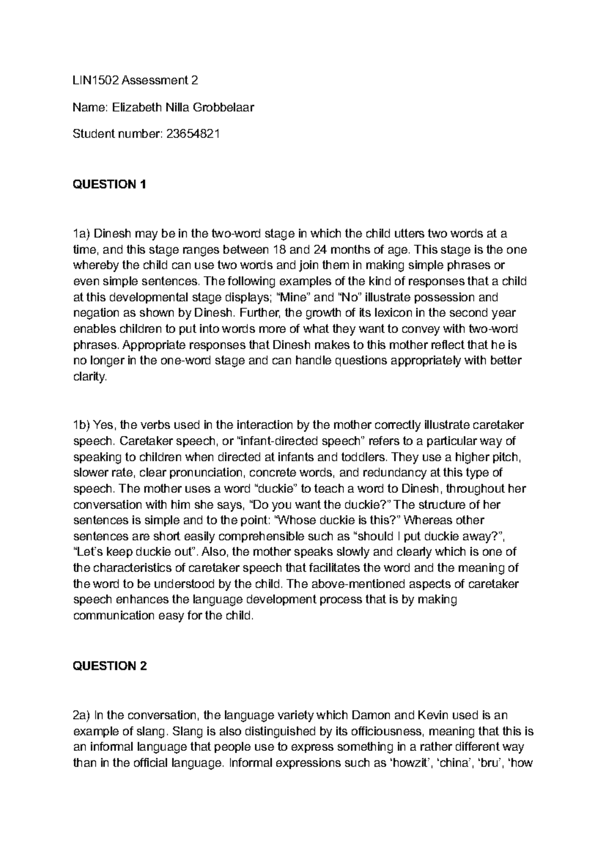 LIN1502 Assessment 2: Language Development & Slang Analysis - Studocu