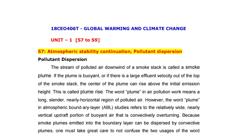 18CEO406T Global Warming & Climate Change: Unit 1 Notes S7-S9 - Studocu