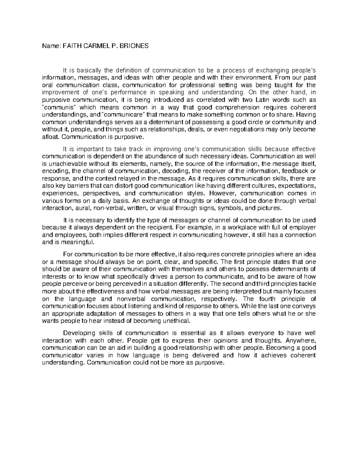 REFLECTION ESSAY - Purposive Communication - CIT-University - Studocu