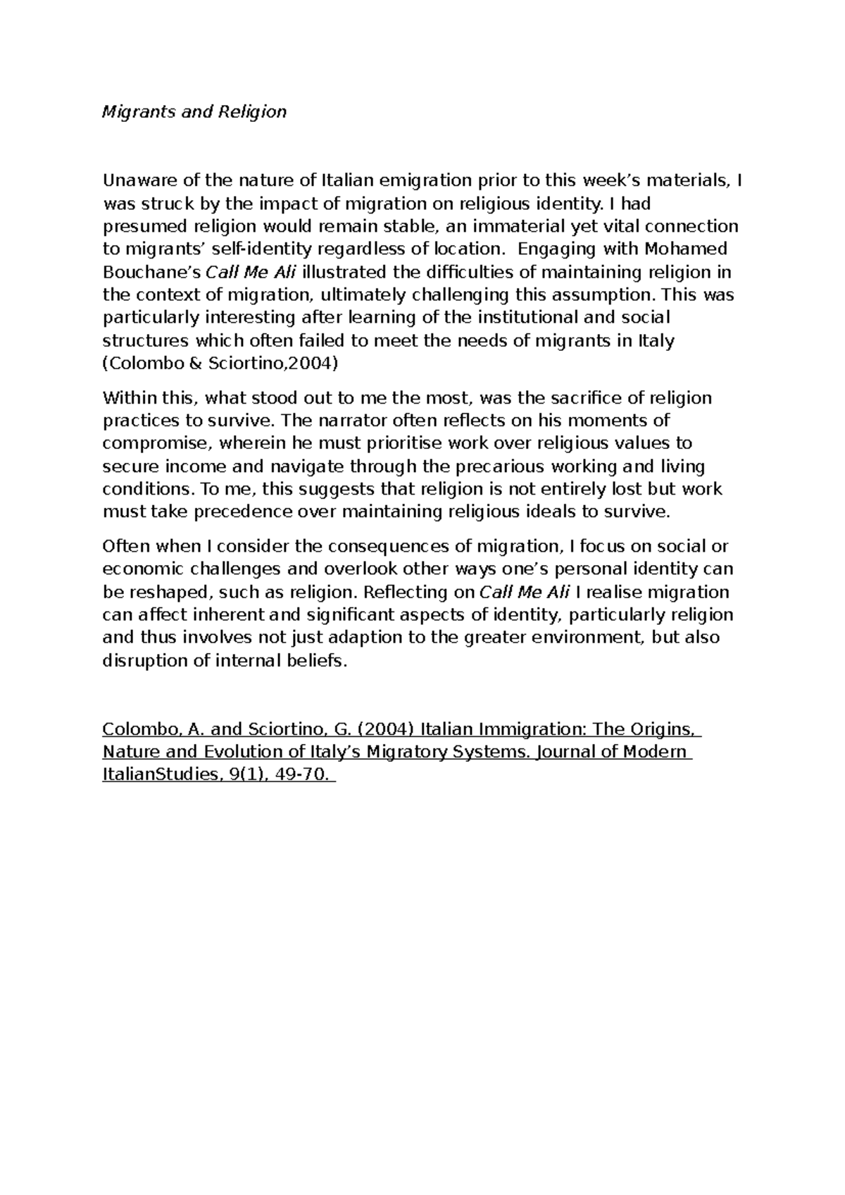 Week 7 Reflection: Migration's Impact on Religious Identity - Studocu