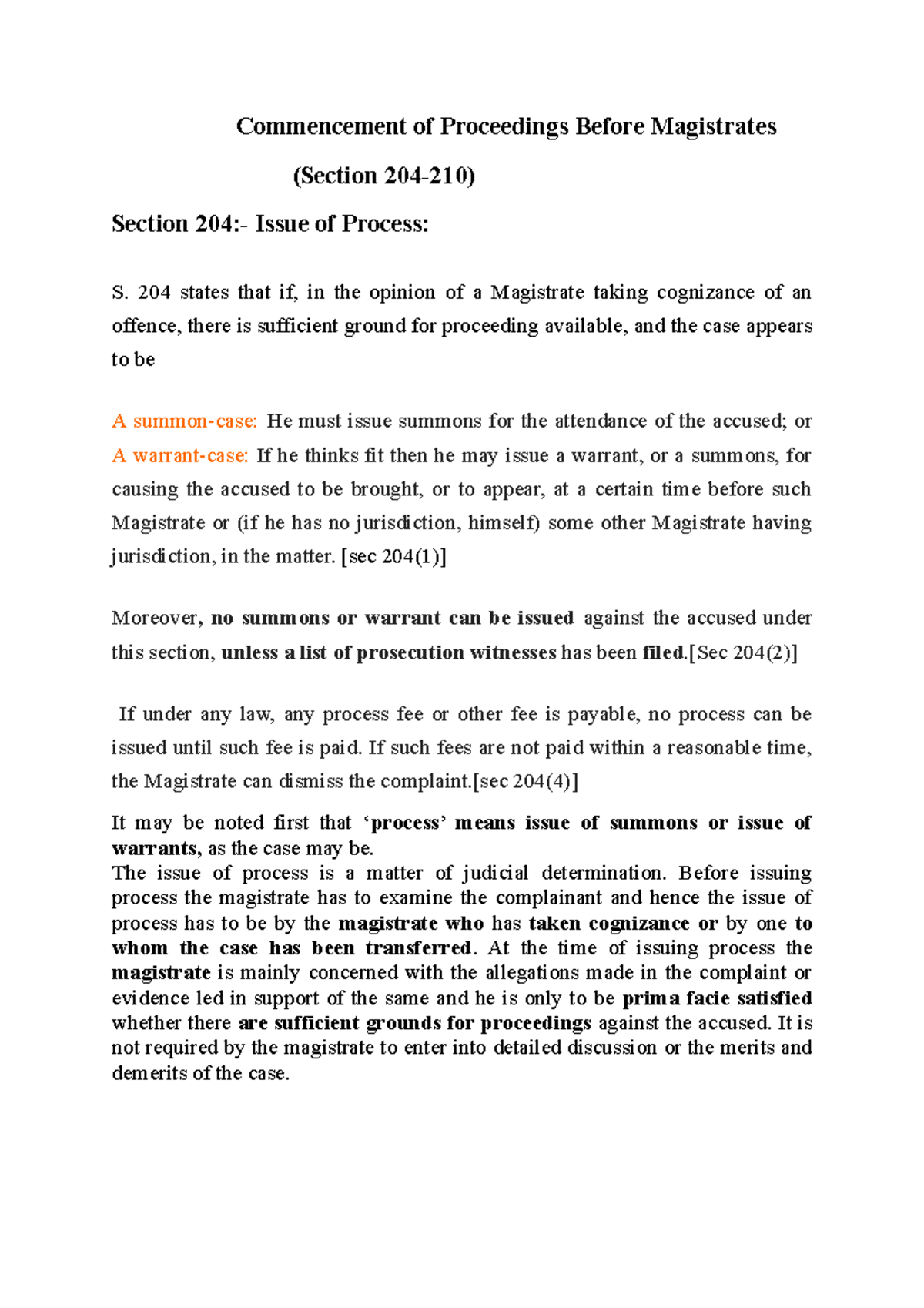 Commencement of Proceedings Before Magistrates - 204 states that if, in ...