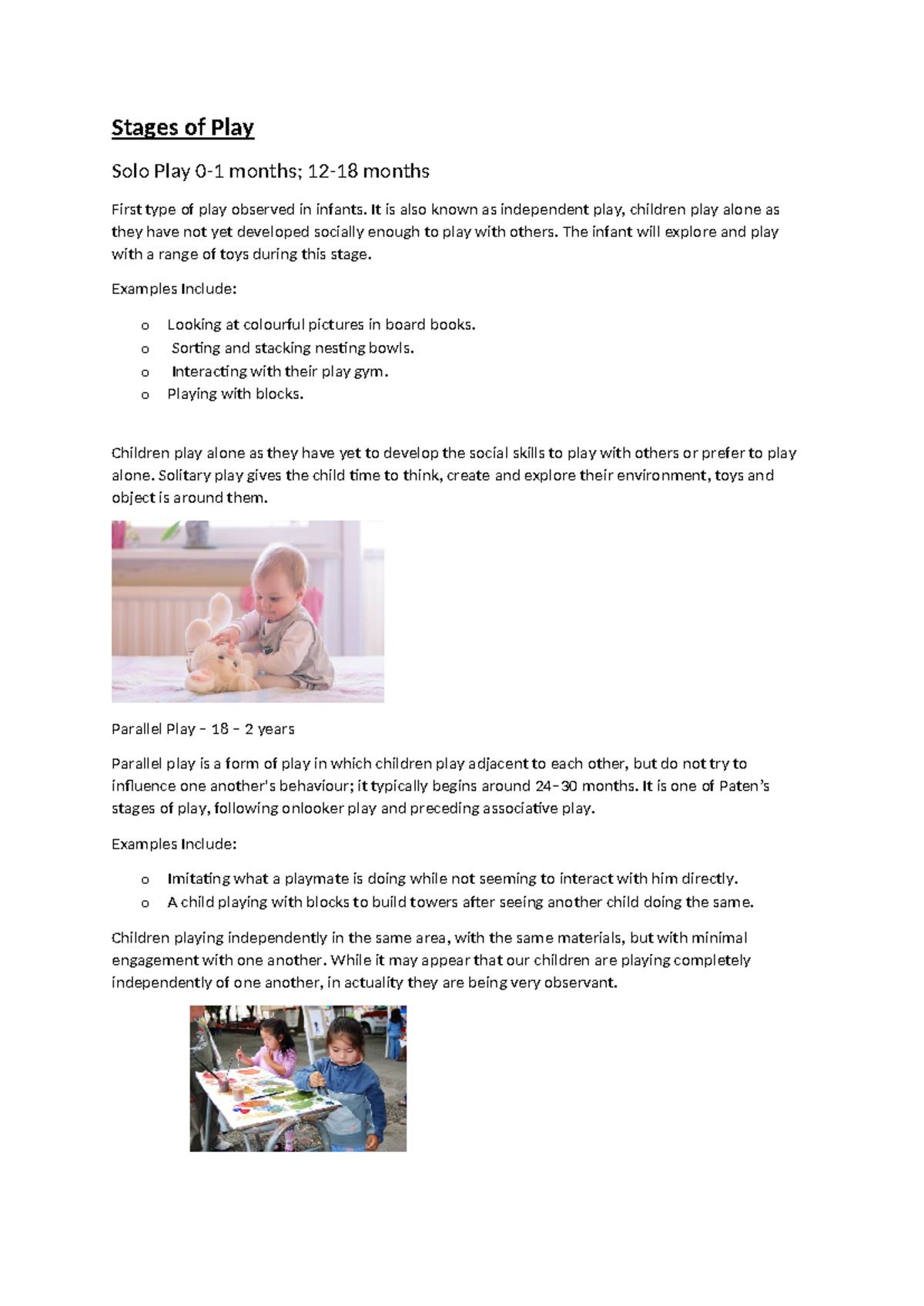 Stages of Play - Stages of Play Solo Play 0-1 months; 12-18 months ...