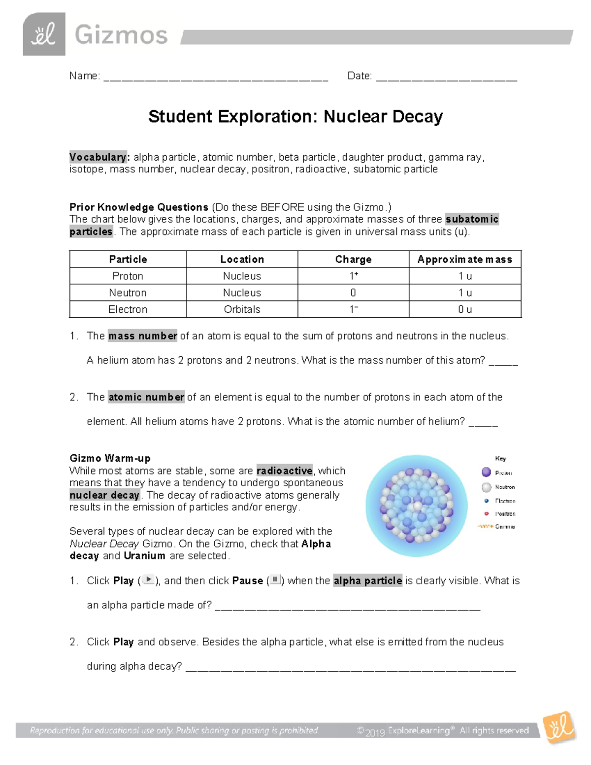 Nuclear Decay SE - Chemistry-worksheet - Name ...