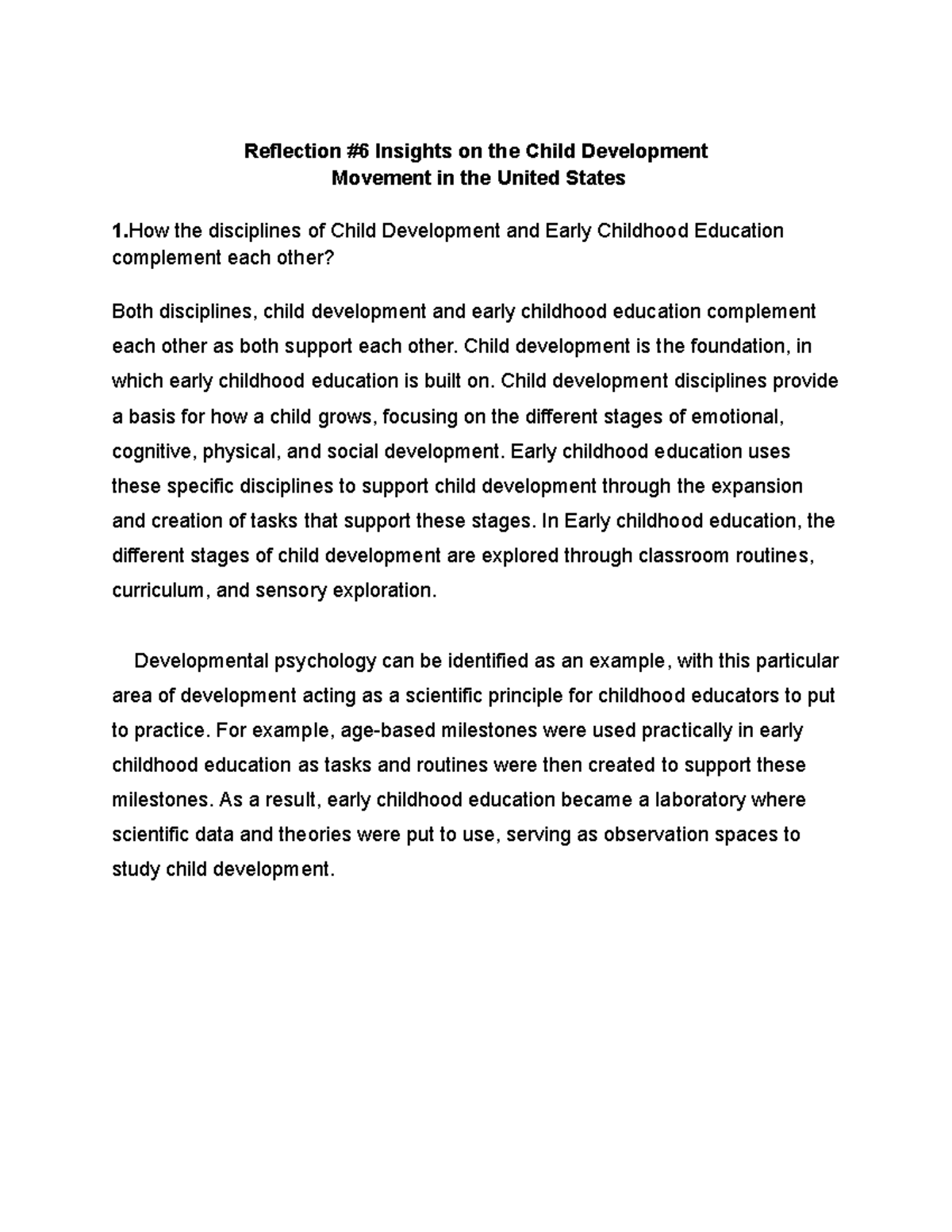 Reflection #6: Insights on Child Development & Early Education - Studocu
